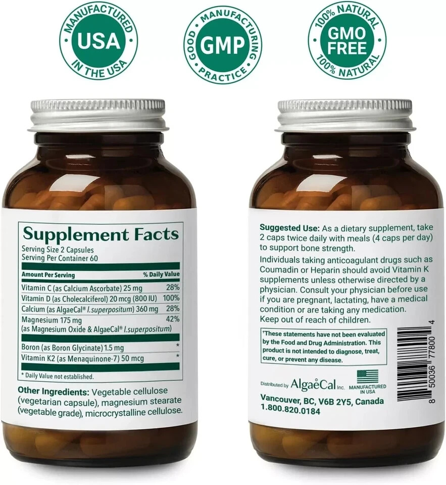 ALGAECAL Plus - Organic Red Algae Calcium Supplement, Vitamin K2 MK7 ...