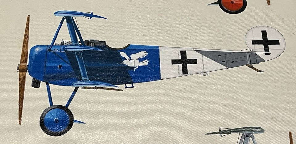 German WWI Aircraft Original Painting on Canvas Fokker Dr.I Triplane ...
