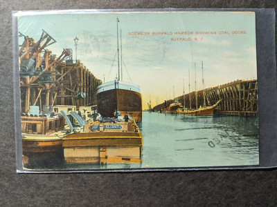 COAL DOCKS, BUFFALO, NY Naval Cover 1908 Postcard JOE VALIANT Boat ...