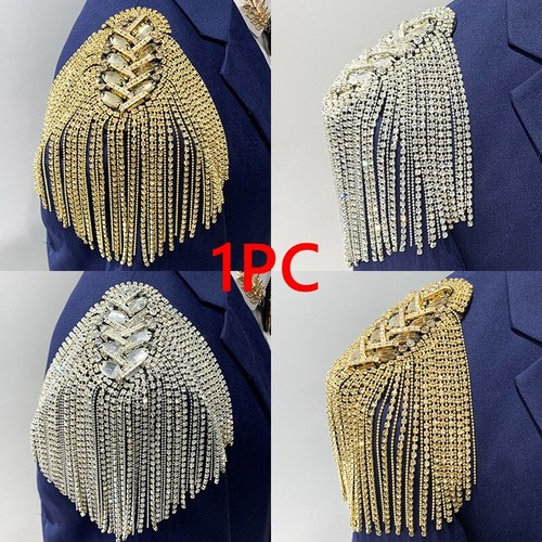 1pc Shoulder Board Brooch Epaulette Tassel Rhinestone Blazer Accessory ...