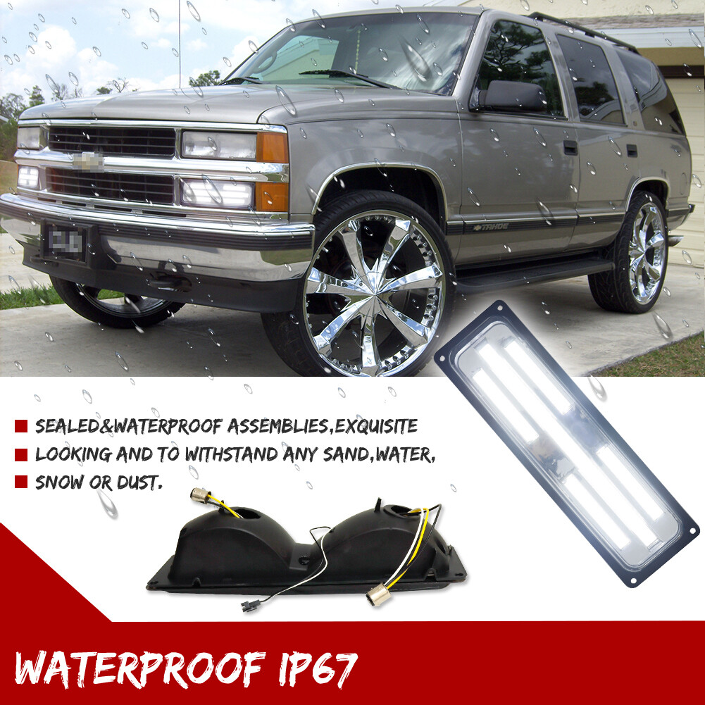 For 88-98 Chevy GMC C10 C/K Suburban Tahoe Yukon LED Clear Lens DRL ...