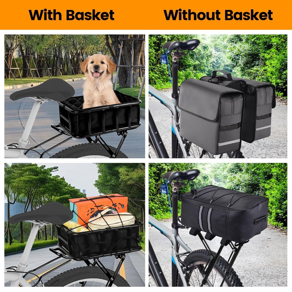 Universal Rear Bike Rack with Basket - Bicycle Cargo Rack with Cargo ...
