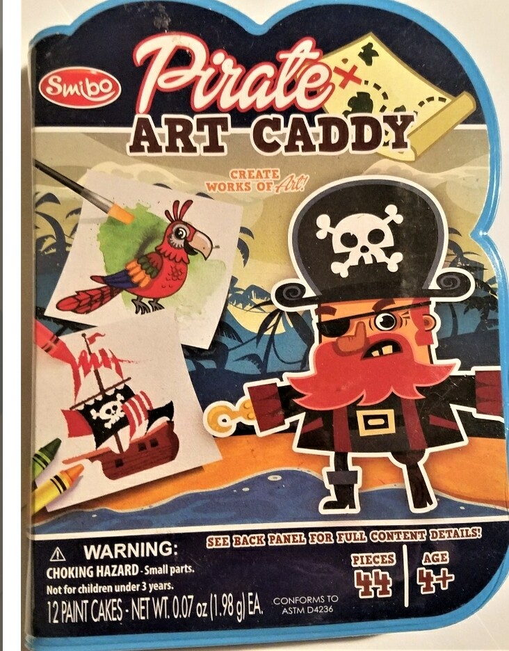 LOT 3 SMIBO Pirate Art Caddy w/ Paint Cakes, Crayons, Brush, Sponges ...
