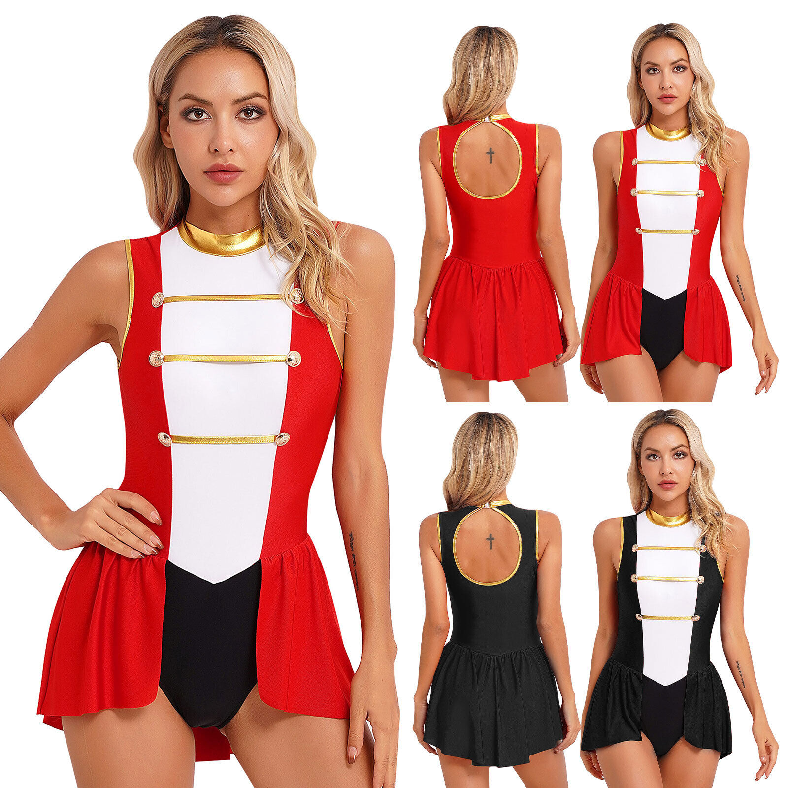 Women Circus Jumpsuit Ringmaster Bodysuit With Skirted Leotard