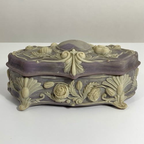 VTG INCOLAY Stone, Genuine Lilac/Ivory Jewelry Keepsake Trinket Box ...