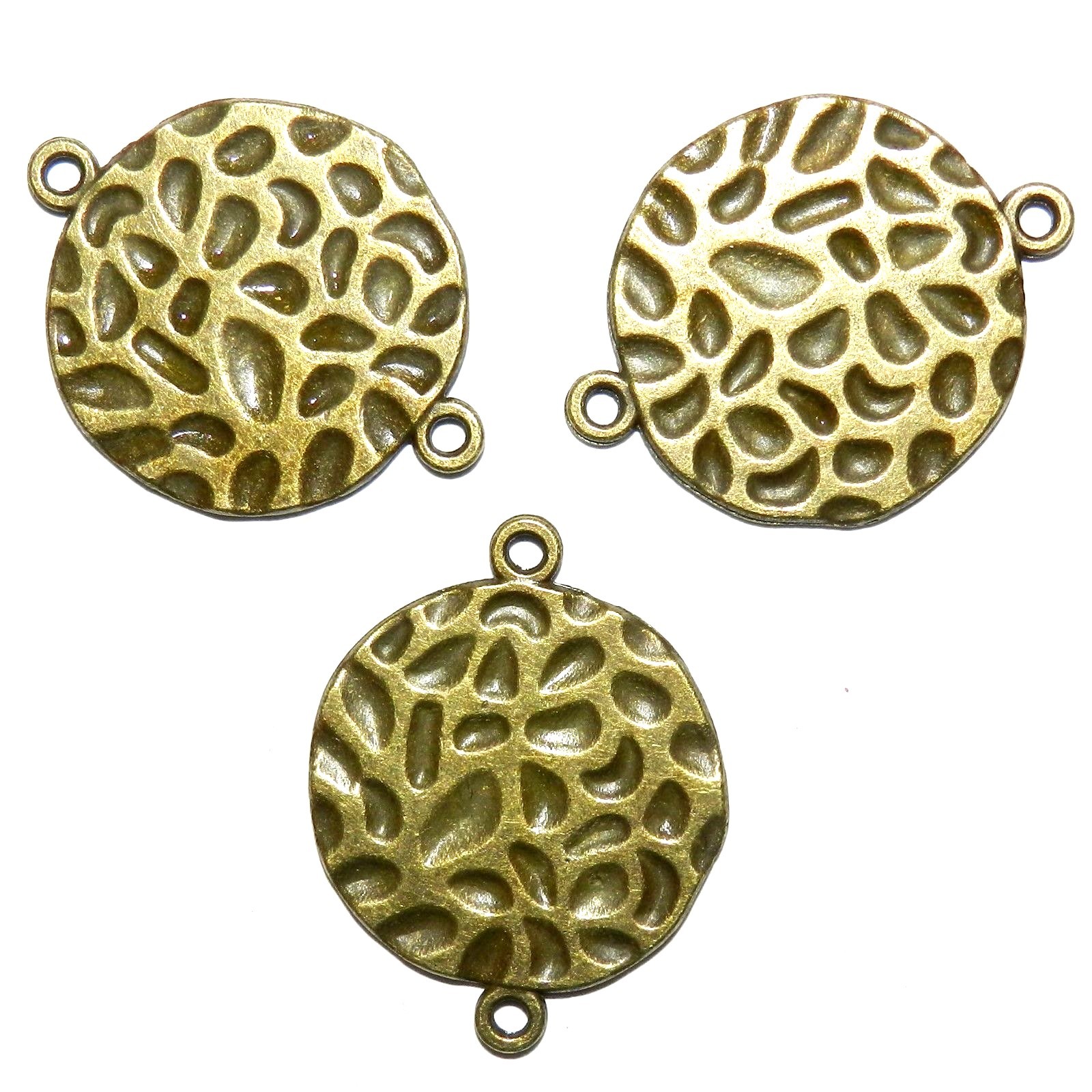 MX916 Antiqued Bronze 24mm Flat Round Hammer Textured Metal Link Bead ...