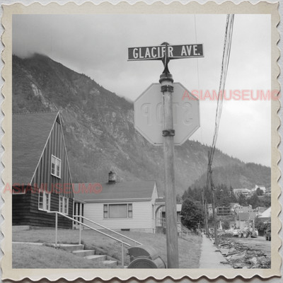 40s ALASKA GLACIER AVENUE Juneau STREET SIGN HOUSE MOUNTAIN Vintage ...
