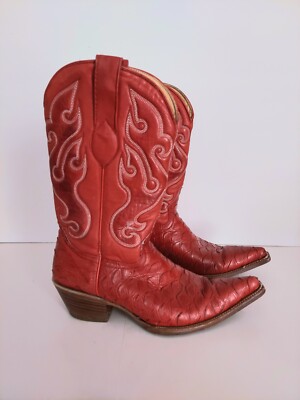 Los Altos Pirarucu Fish Style Red Pointy Tip Boots Women Size 7.5 | eBay