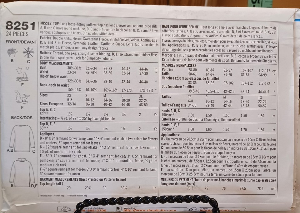 8251 Simplicity SEWING Pattern UNCUT Misses lg xl loose-fit pullover ...