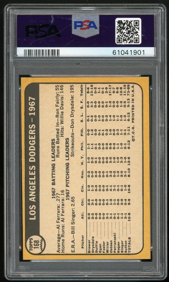 DON DRYSDALE DON SUTTON 1968 Topps #168 Los Angeles Dodgers Team Card ...