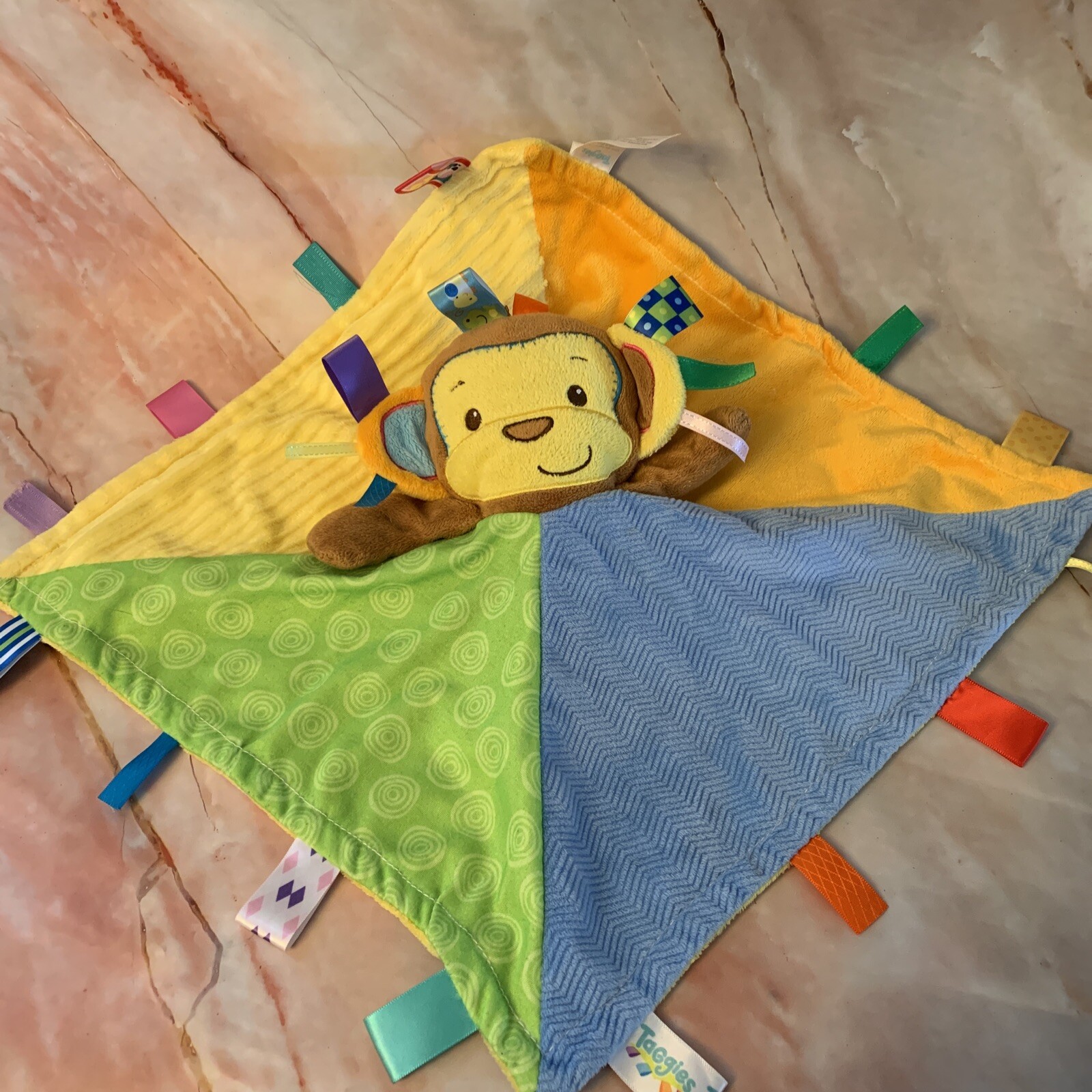 Taggies Monkey Lovie Lovey Textured Blue Yellow Sensory Security ...