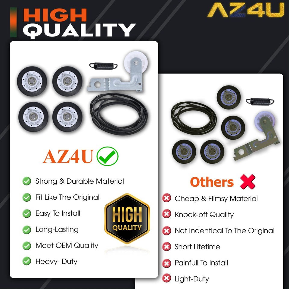 Pack of 4 4581EL2002C Dryer Drum Roller Wheel and Shaft Pack For LG ...