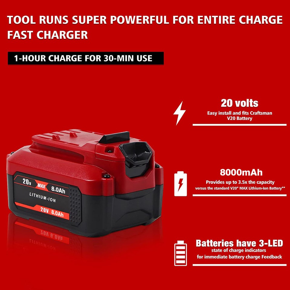 For Craftsman CMCB2011 8000mAh V20 20V MAX Lithium-ION Battery CMCB202 ...