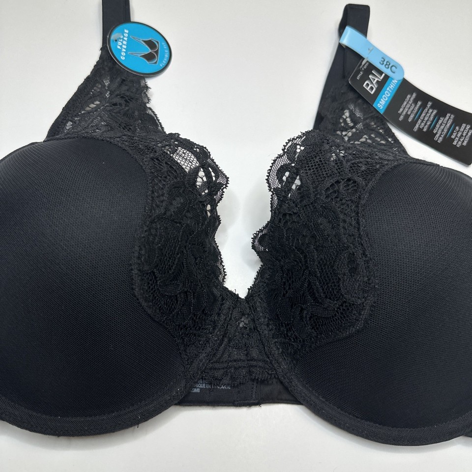Bali Bra Womens 38C Black w Lace Underwired Smoothing Full Coverage ...