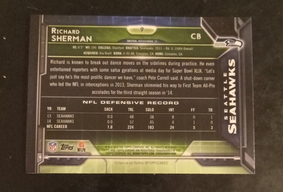 2015 Topps Chrome Richard Sherman Refractor | eBay