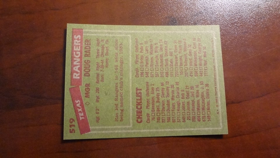 1985 TOPPS # 519 DOUG RADER BASEBALL CARD | eBay