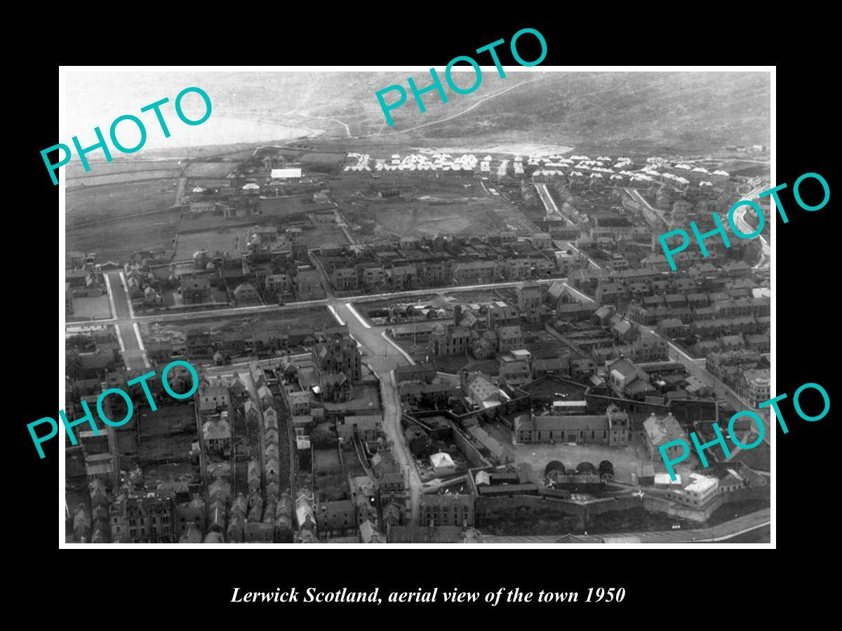 OLD 8x6 HISTORIC PHOTO LERWICK SCOTLAND AERIAL VIEW OF THE TOWN c1950 ...