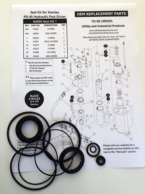 Seal Kit - Stanley PD-45 Hydraulic Post Driver Seal Kit No. 04595 | eBay