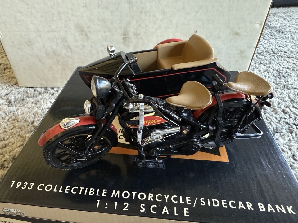Harley Davidson 1933 Black Motorcycle Sidecar Coin Bank Diecast 99198 ...
