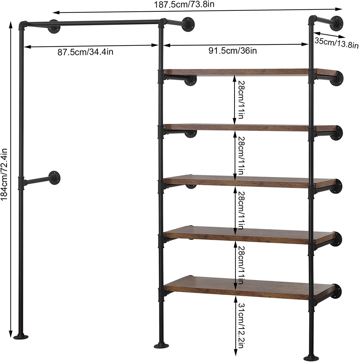 WOLTU Appendiabiti Industriale, Guardaroba a Giorno con 5 Ripiani e ...