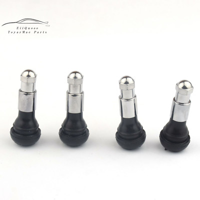 Set 4 TR413 SNAP-IN TIRE CHROME VALVE STEMS WITH CAPS BLACK RUBBER ...