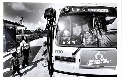 1980s Miami Florids Metro Zoo Express Bus Riders Exiting Vintage Press ...