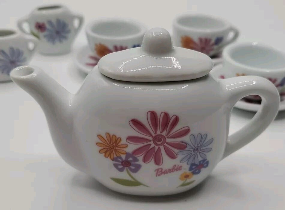 Barbie Schylling 12 Piece Mini Ceramic Tea Set: Plates Cups Teapot ...