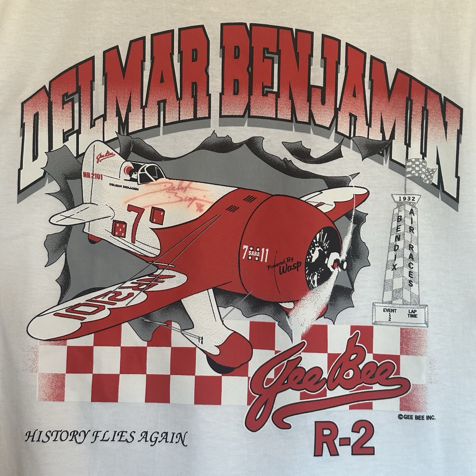 VINTAGE Gee Bee R-2 Airplane TShirt Signed Delmar Ben… - Gem