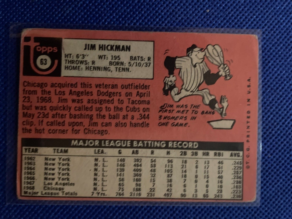 1969 TOPPS # 63 JIM HICKMAN | eBay