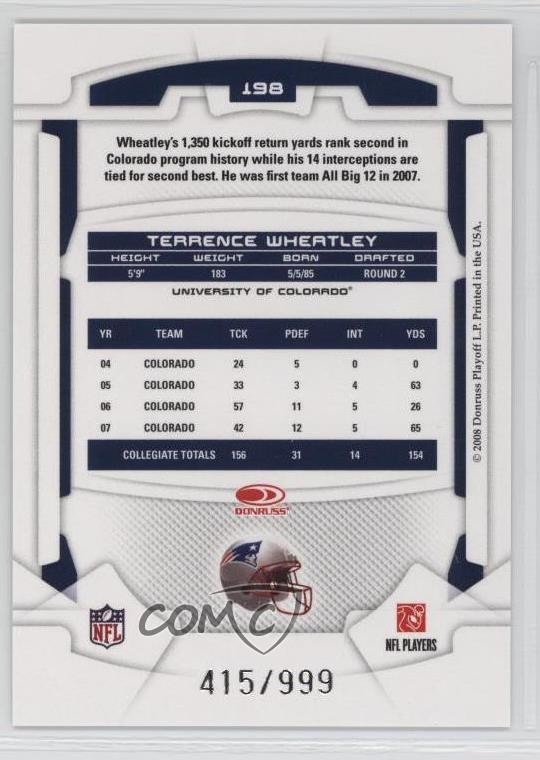 2008 Leaf Rookies & Stars Longevity Rookie /999 Terrence Wheatley #198 ...