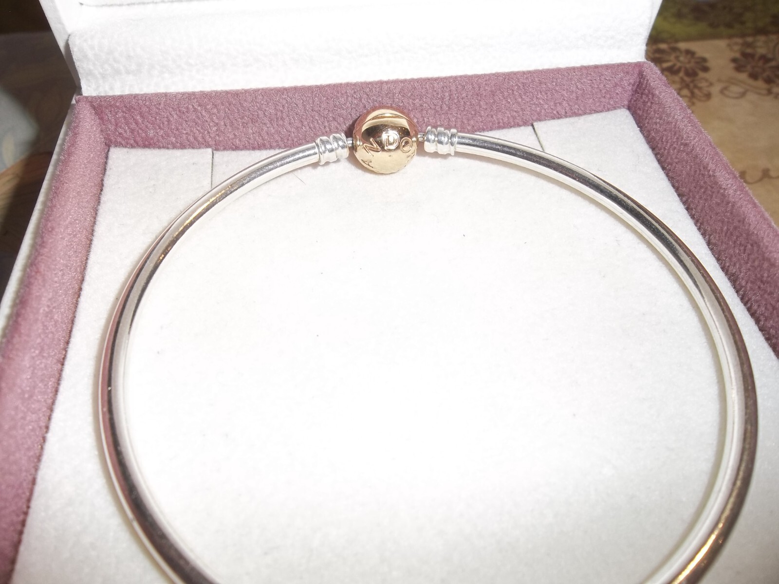 Genuine Pandora Silver & 14ct Gold Smooth Clasp Bangle Bracelet 590718 ...