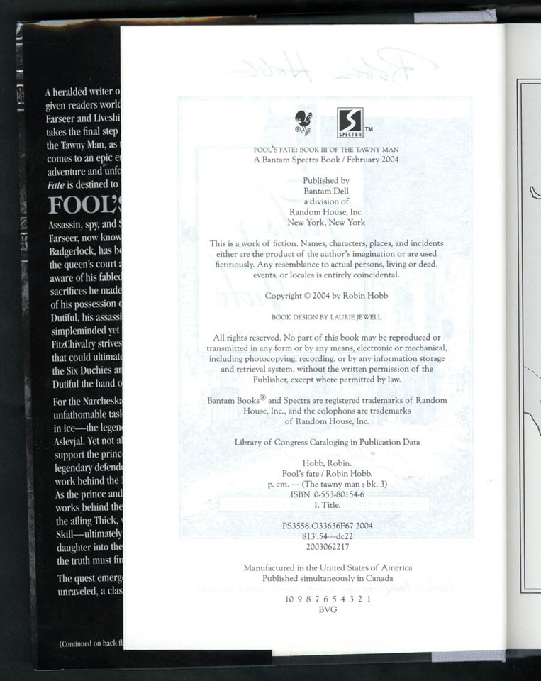 Robin Hobb SIGNED AUTOGRAPHED Fool's Fate The Tawny Man Trilogy HC 1st ...