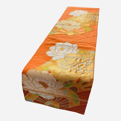 12"x102"Glittering Japanese Kimono Obi Embroidered Table Runner/Orange ...