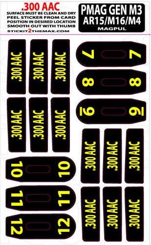 .300 AAC MAG STICKERS fits MAGPUL PMAG 30 GEN M3 MAGS YELLOW NUMBERS 7 ...