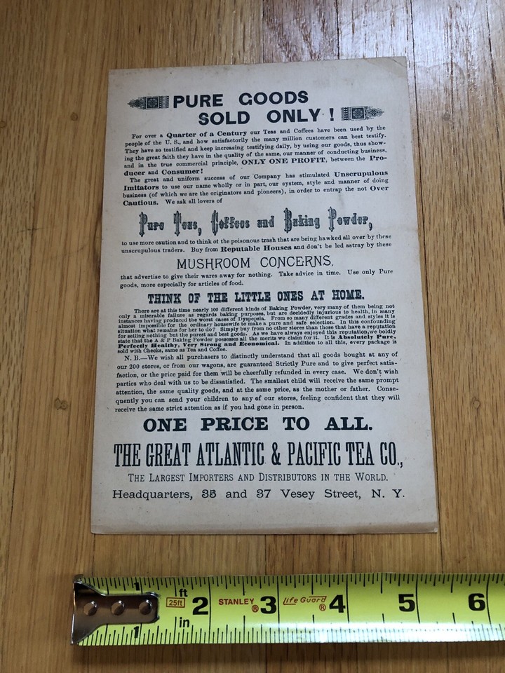 Victorian Trade Card - Great Atlantic & Pacific Tea Co. New York ...