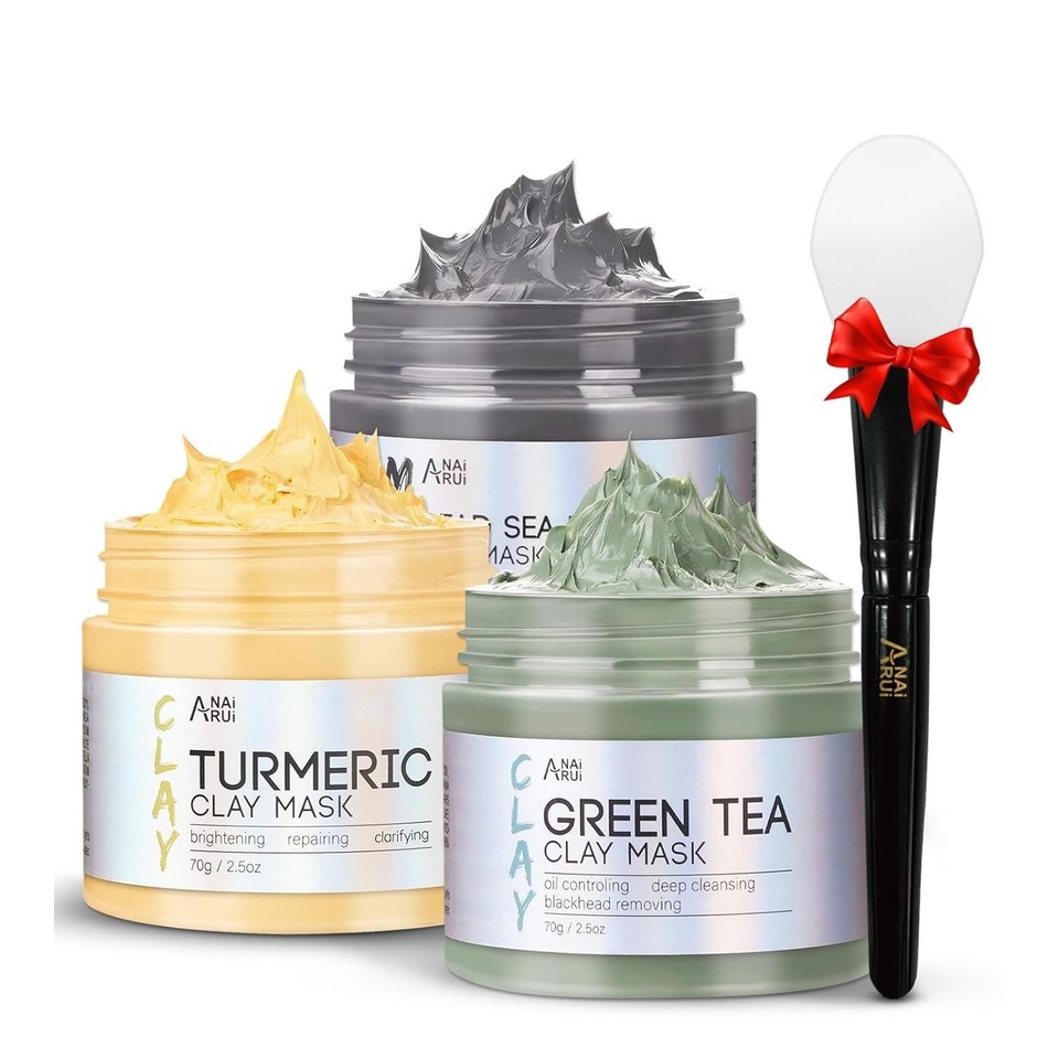 3 Pcs Face Mask Set - Turmeric Clay Mask - Green Tea Face Mask - Dead ...