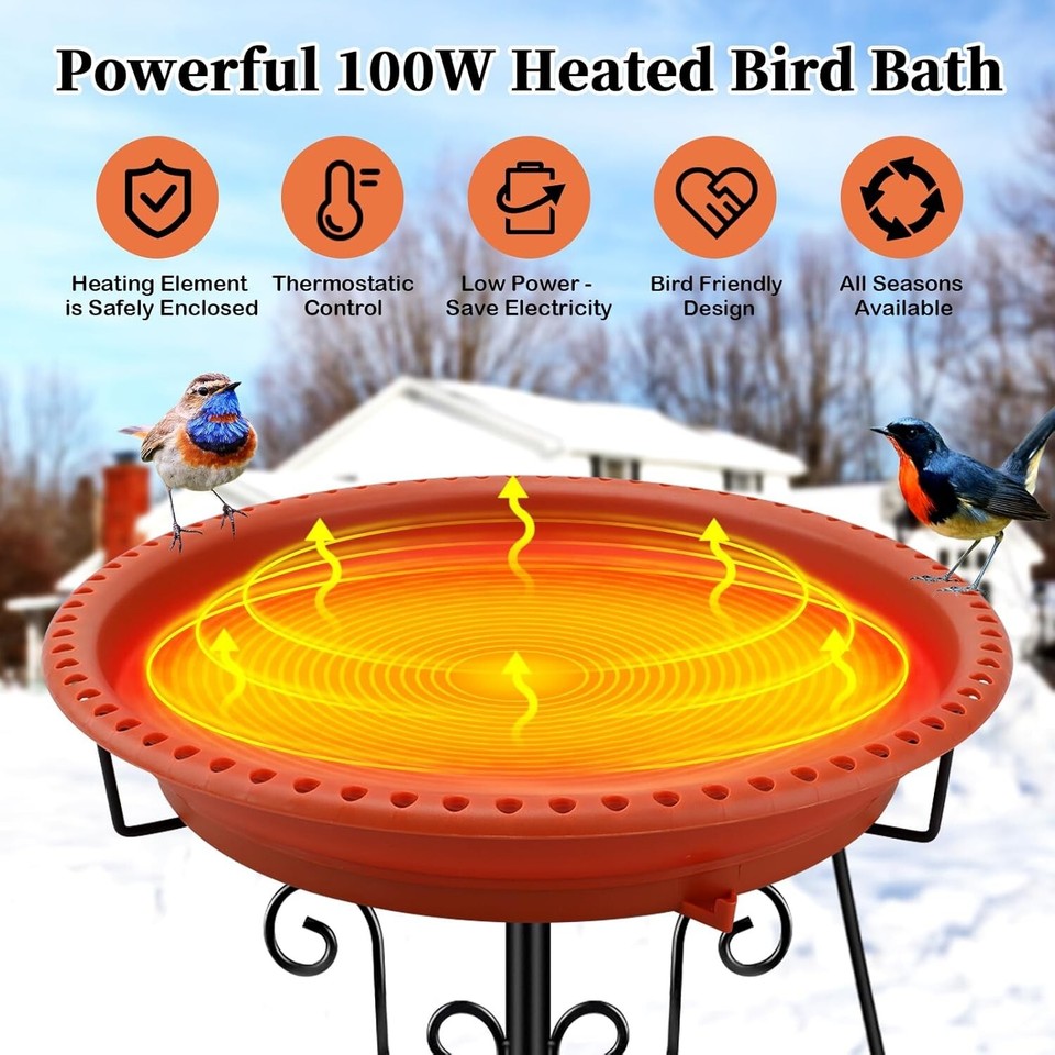 Lovppy Heated Bird Baths for Outdoors for Winter, 100W Heated Bird Bath ...