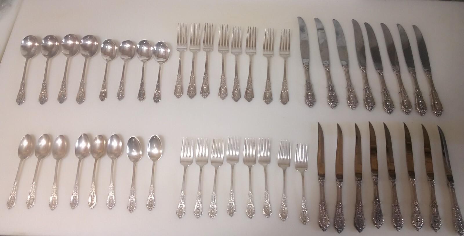 Wallace ROSE POINT Pattern Sterling Silver 48 piece spoons forks knives ...