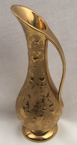 VTG Kingwood Ceramics Weeping Gold Small 8" Pitcher East Palestine Ohio ...
