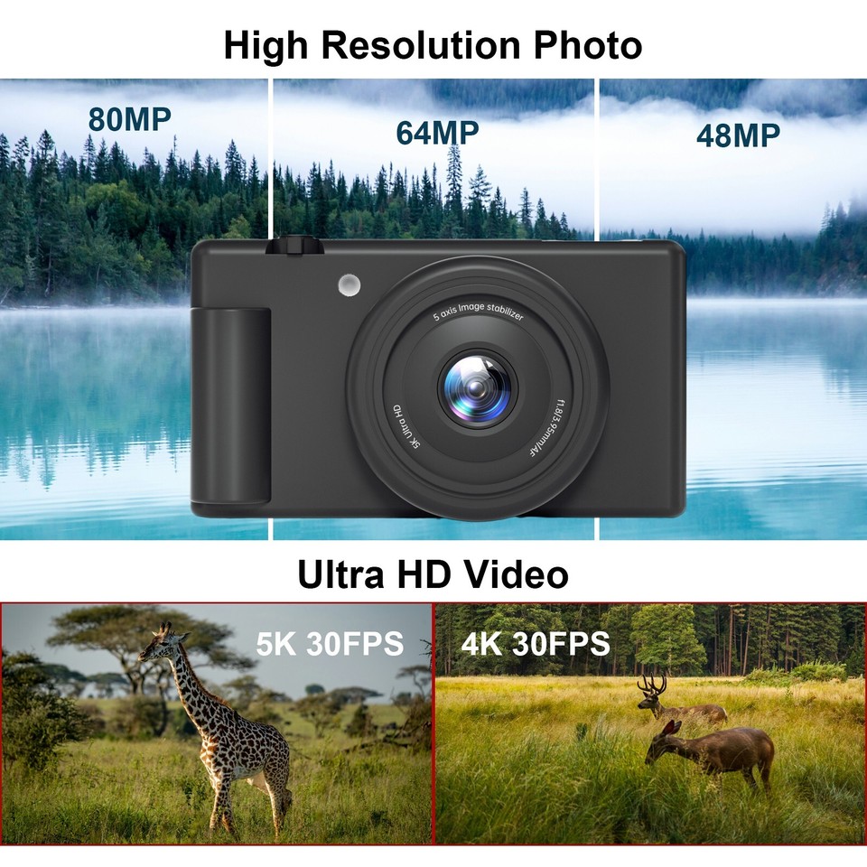 5K Digital Camera, 80MP Cameras for Photography, 270° Flip Screen ...