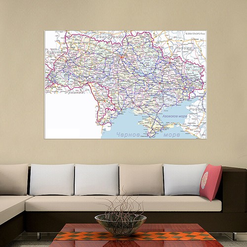 Map of Ukraine Route Russian Language Canvas/Vinyl Art Poster Wall ...