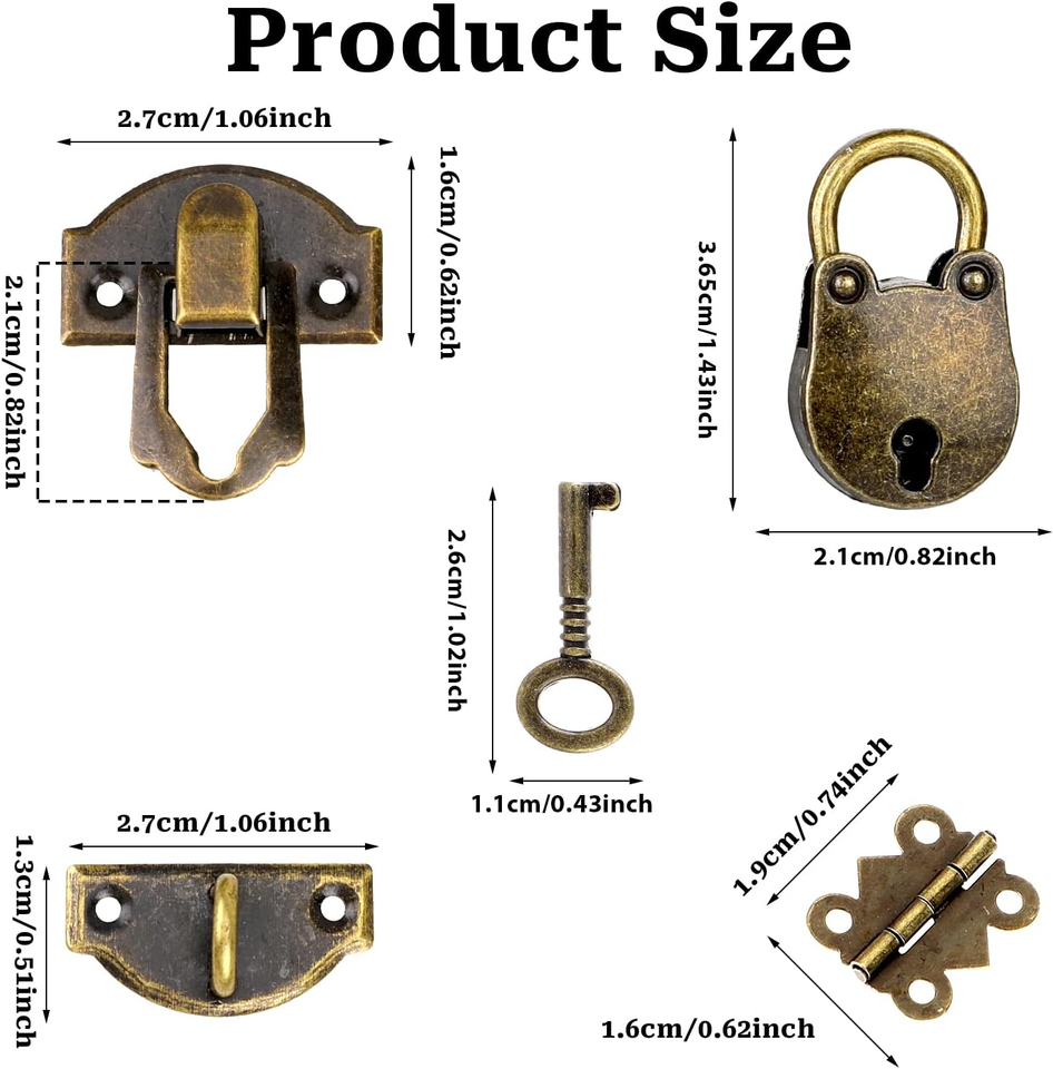 2 Set Antique Bronze Hinges and Locks with Keys Mini Box Hasp Latch 25. ...