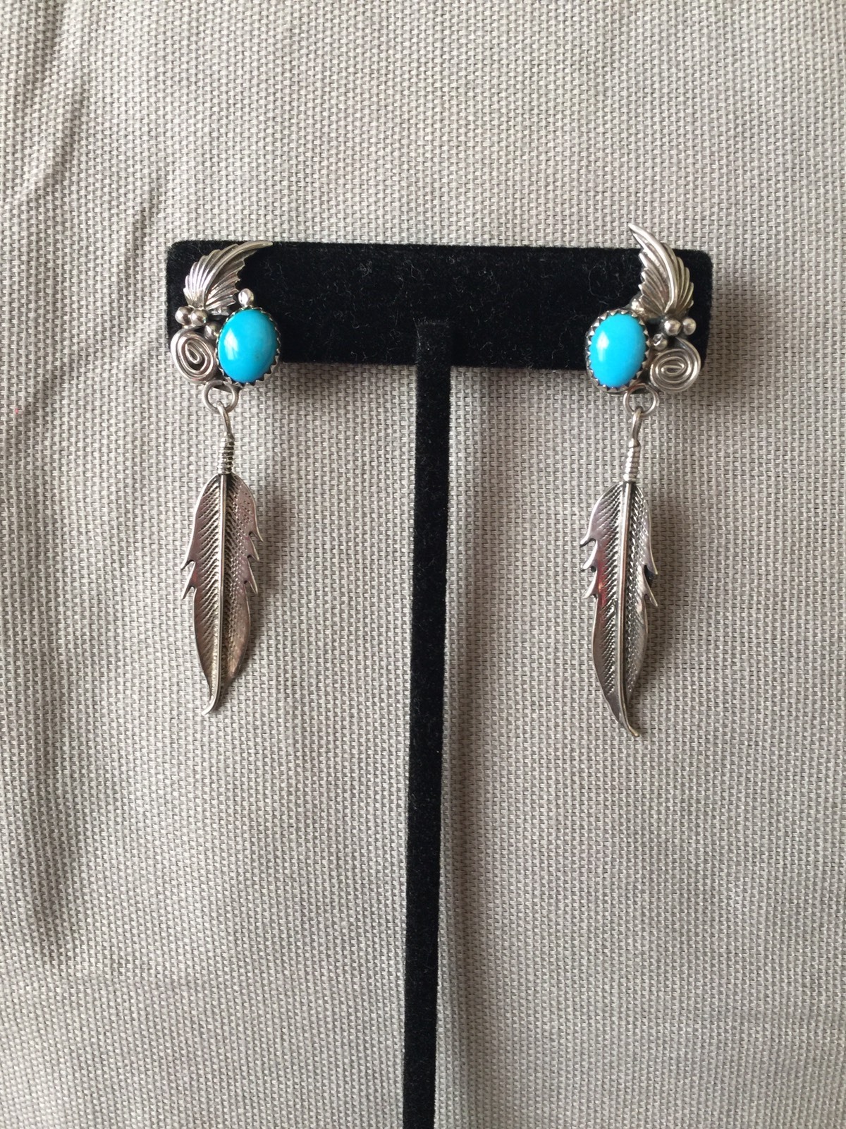 Turquoise Feather Dangle Earrings Sterling | eBay
