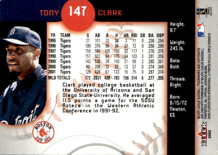 2002 Fleer Triple Crown Tony Clark 147 Boston Red Sox | eBay