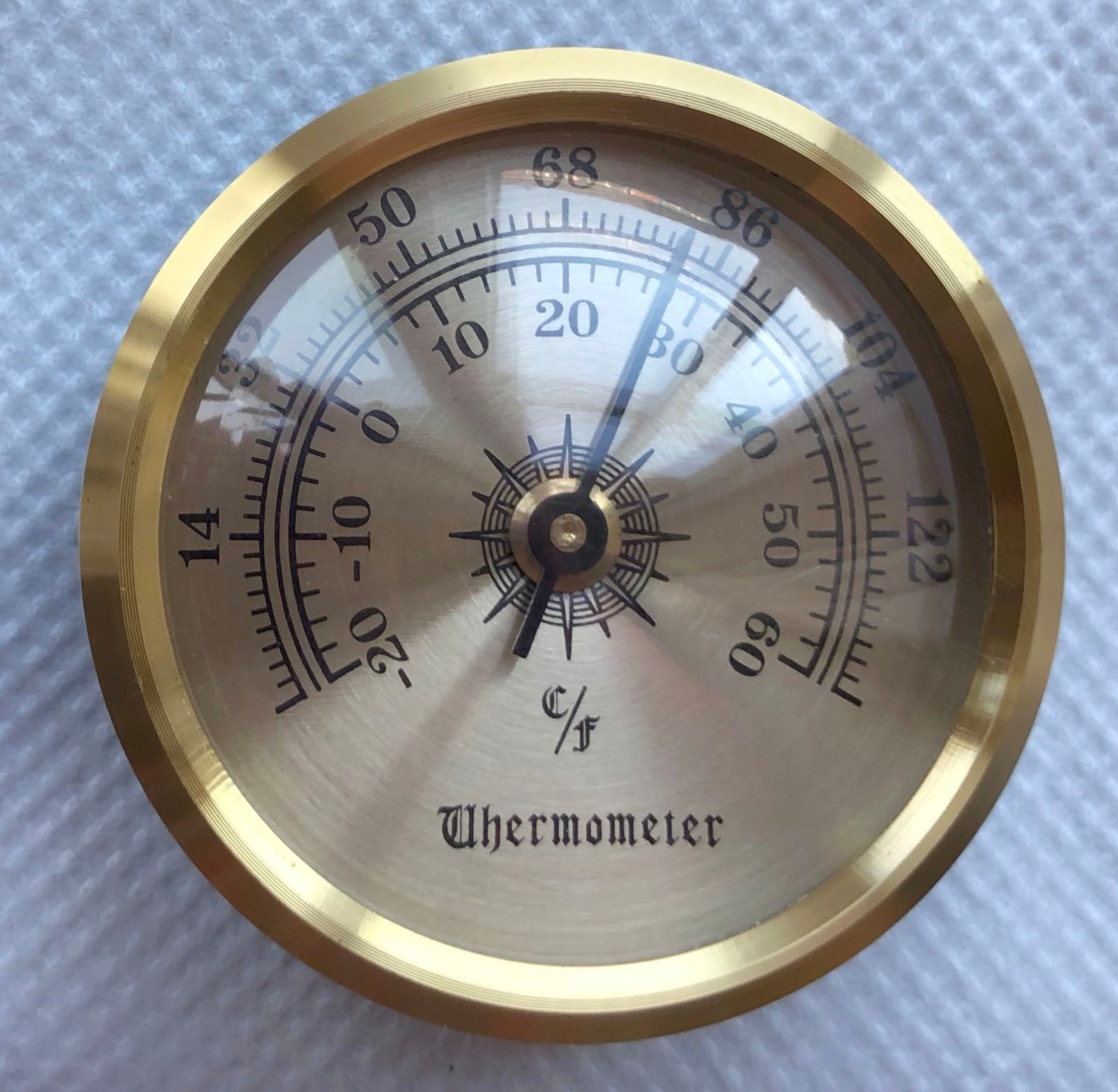 Insert Thermometer Movement 45mm diameter, brass bezel, brushed gold ...