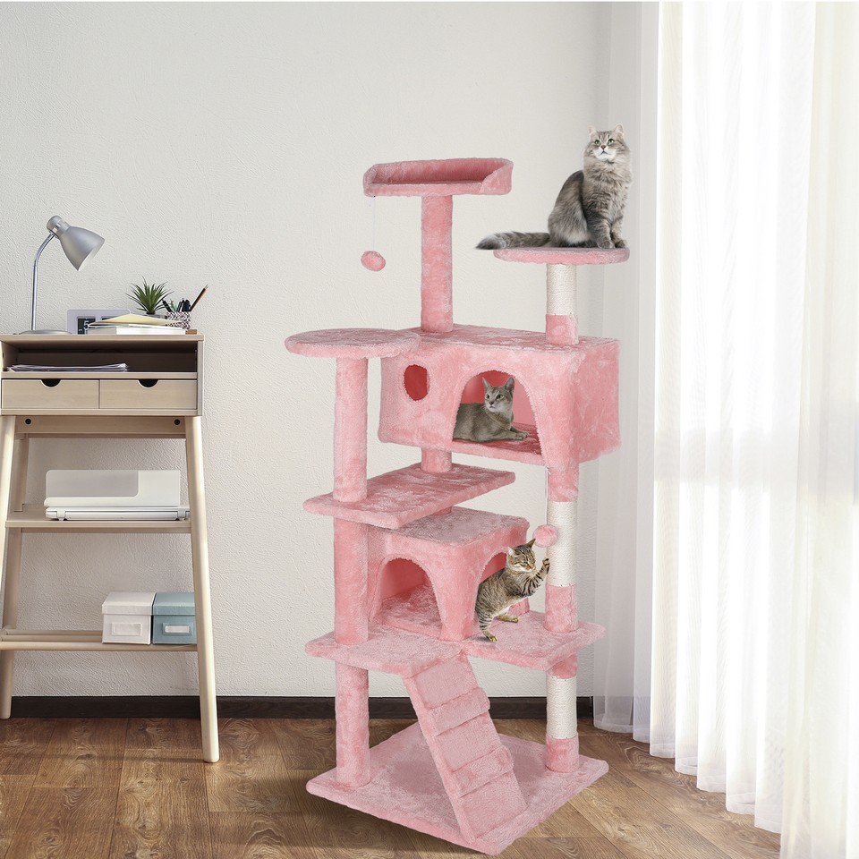 55'' Kitty Cat Tree Pink Cat Condo Tower with Scratching Post Cat ...