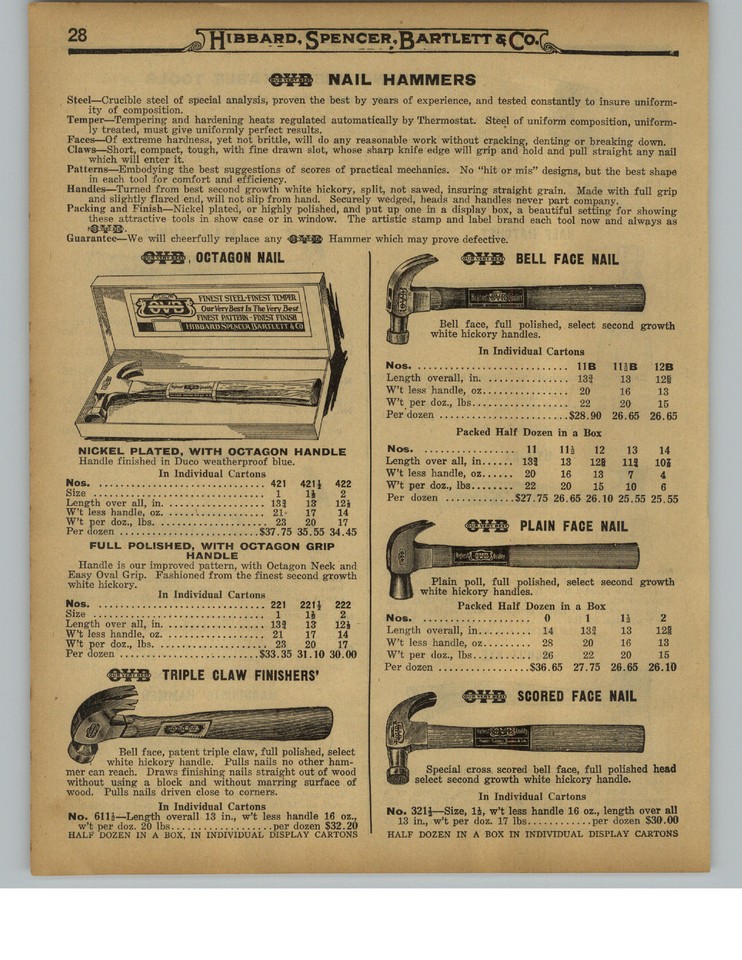 1929 PAPER AD OVB Our Very Best Hammer Hammers Estwng Leather Grip Ax ...