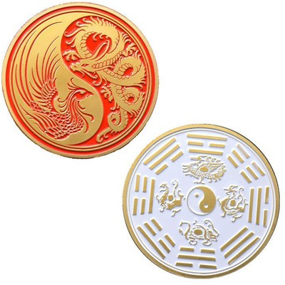 Chinese style dragon and phoenix Taiji coin three-dimensional ...