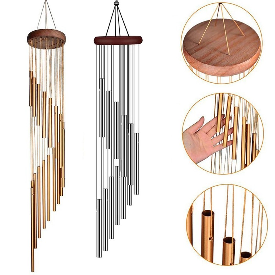 12 Tubes Vent Carillons Aluminium Tube + Pin Métal Tuyau Cloches Décor ...