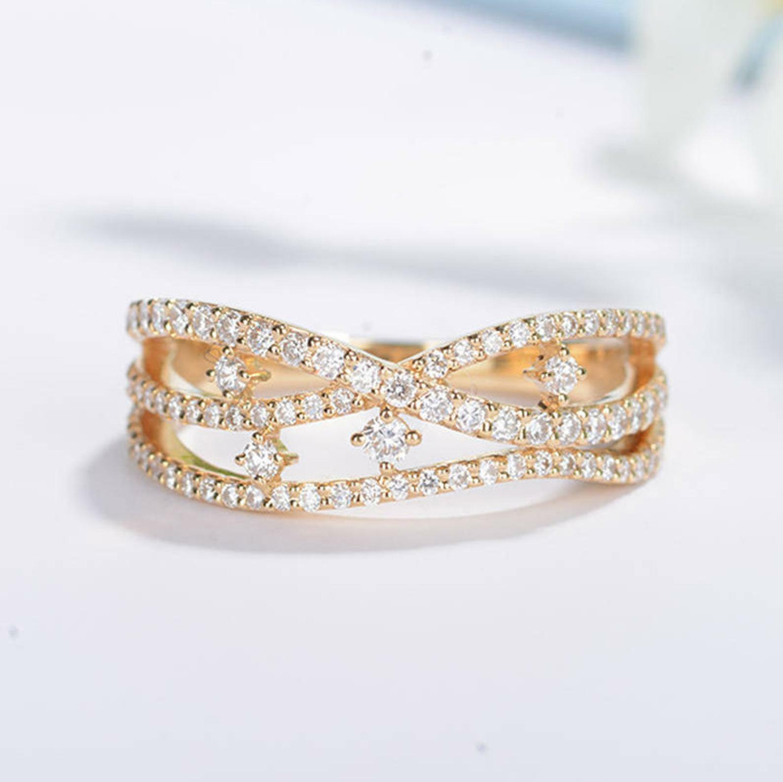Cross Infinity Open Engagement Ring 2ct Simulated Diamond Yellow Gold ...